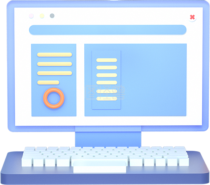 蓝色简约风电脑台式机3D元素-背景素材图片-图怪兽