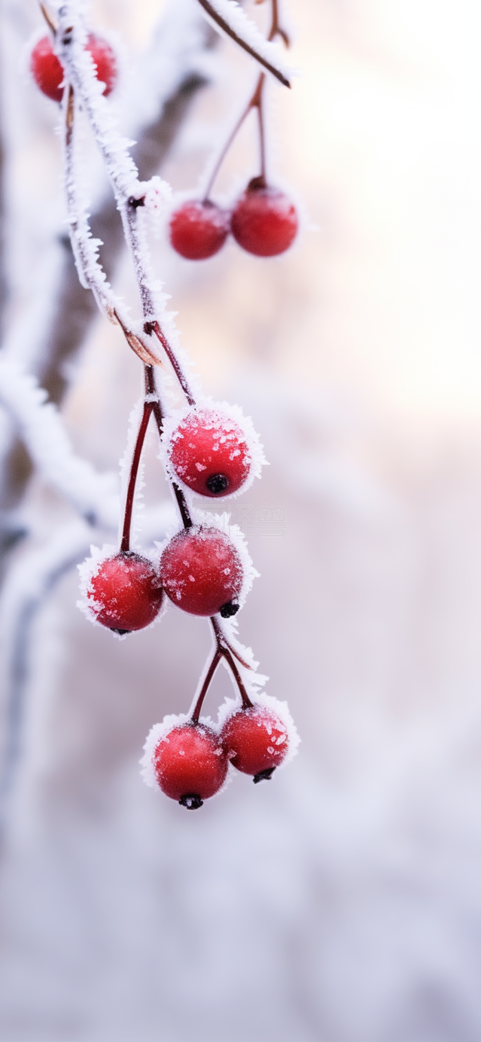 摄影风霜降冬季植物AIGC全屏海报背景-背景素材图片-图怪兽