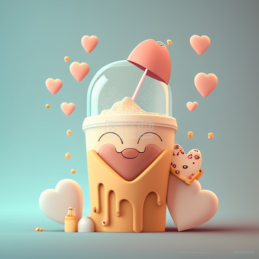 创意类卡通饮品3D立体 520节日AIGC数字作品素材-背景素材图片-图怪兽
