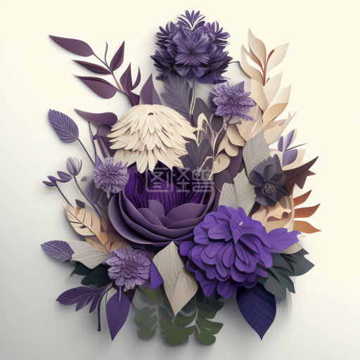 紫色剪纸风 衍纸艺术 优雅 花卉 植物 创意 花朵 素材 艺术感 质感 高级 AIGC AI数字作品-背景素材图片-图怪兽