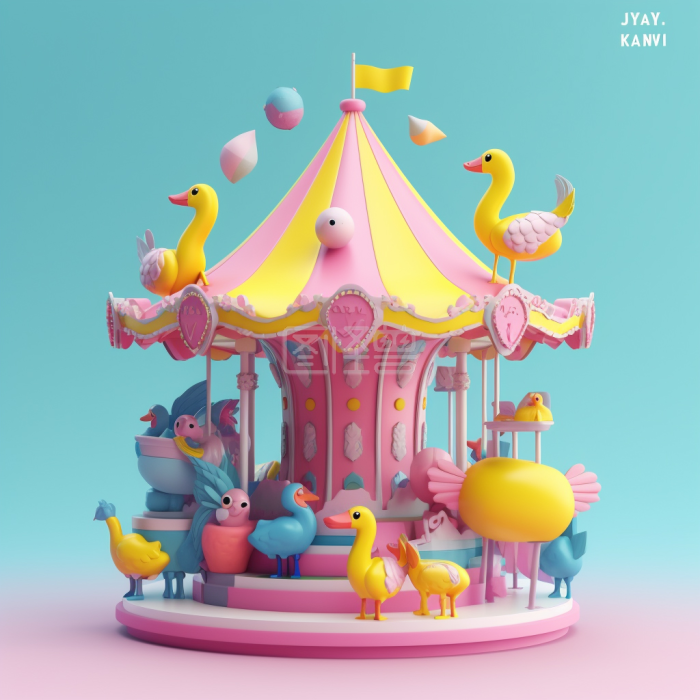 3D风 儿童节 旋转木马 儿童 小孩 玩具可爱 卡通 素材 AIGC AI数字作品 Midjourney (36)-背景素材图片-图怪兽